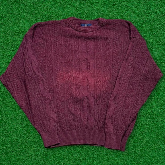 Vintage | Sweaters | Vintage 9s Made In Usa Pattern Knit Red Sweater ...